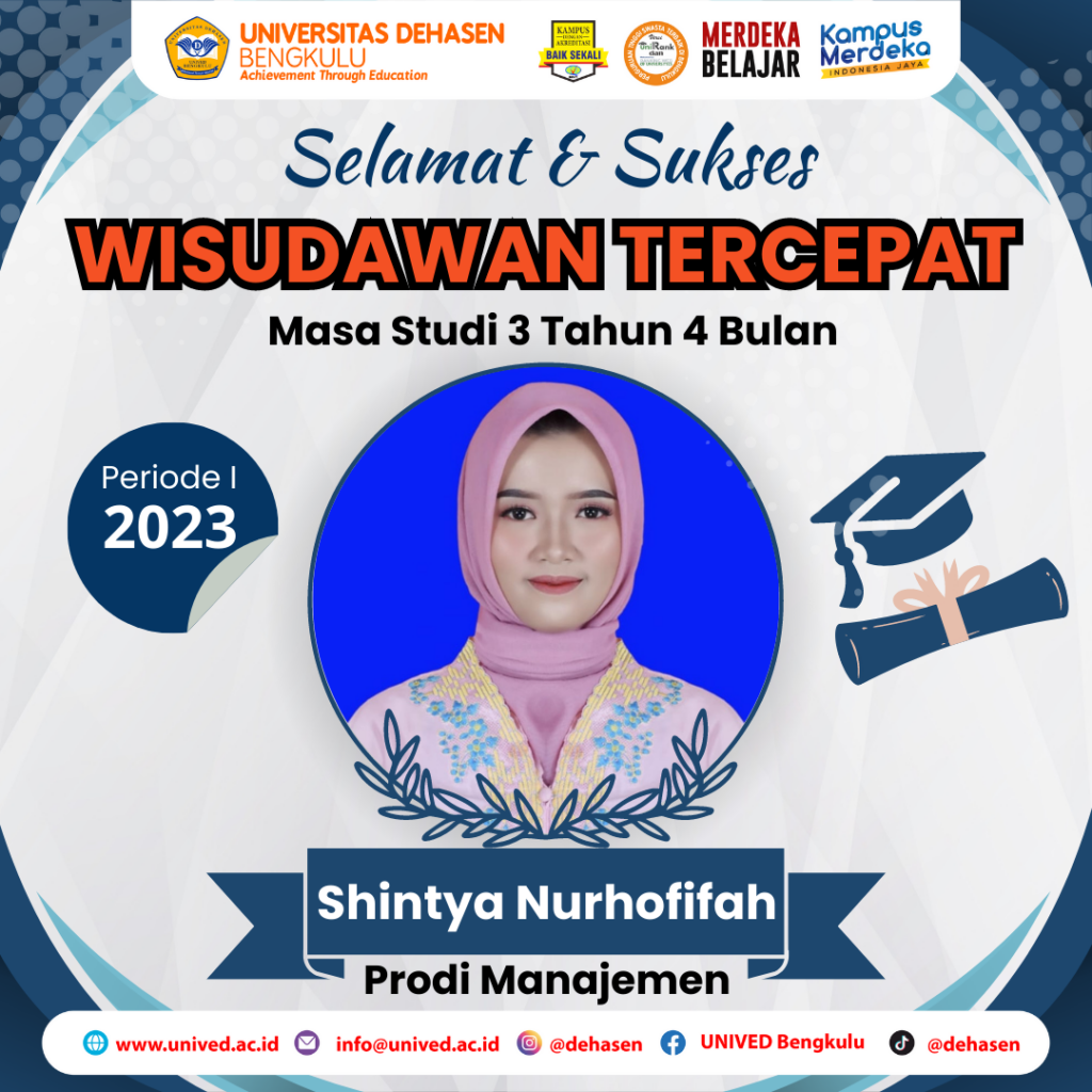 Wisudawan Terbaik Pada Wisuda Periode I UNIVED Tahun 2023 - Universitas Dehasen (UNIVED) Bengkulu